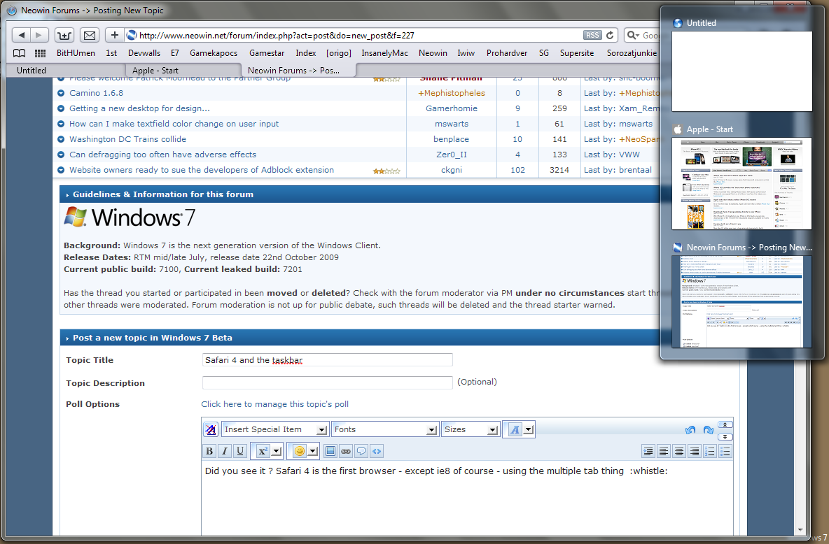 Safari 4 and the taskbar - The Fast Ring (Insider Previews) - Neowin