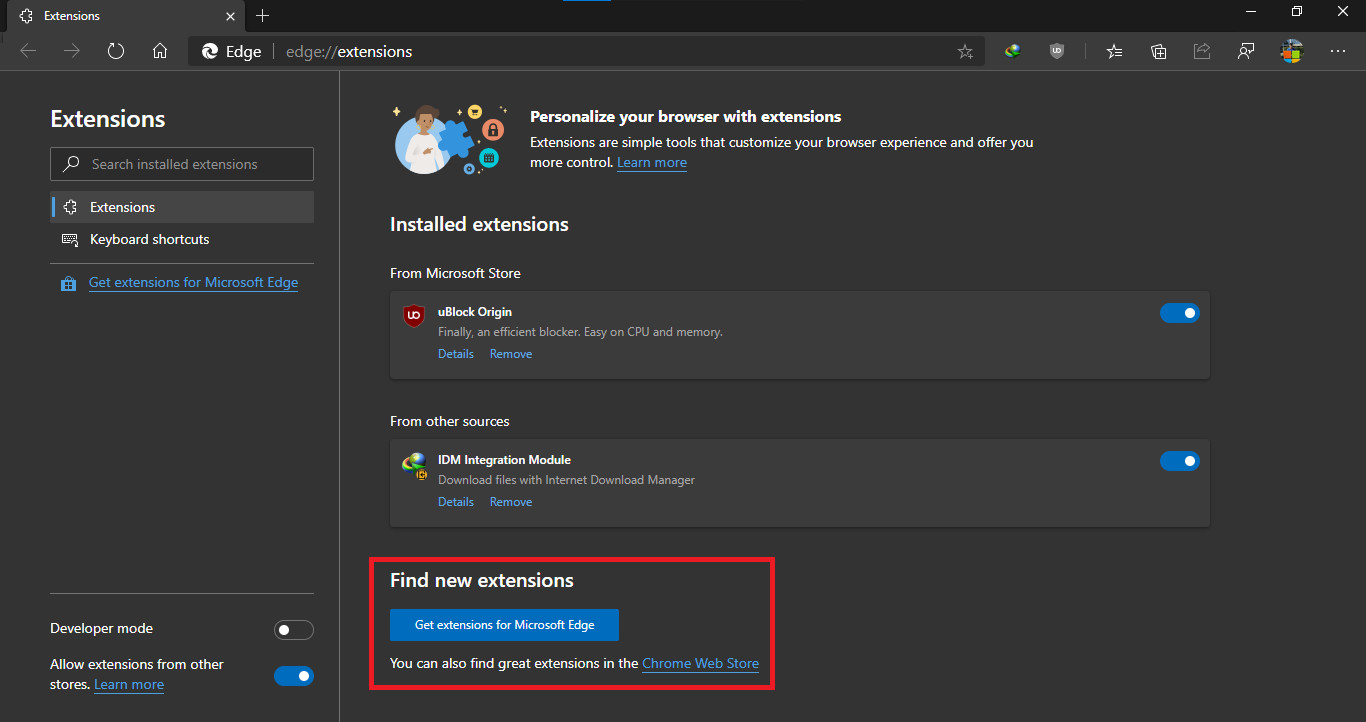 Microsoft Edge Canary is suggesting users to get extensions from the ...