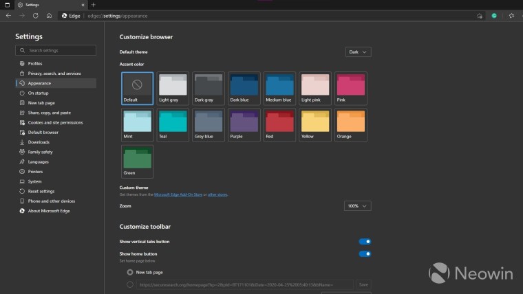 Edge Canary brings a new accent color option for themes, feature ...