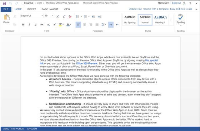 Microsoft on Windows 8 touch features in Office Web Apps - Neowin
