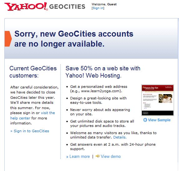 Yahoo starts shutting down GeoCities - Neowin