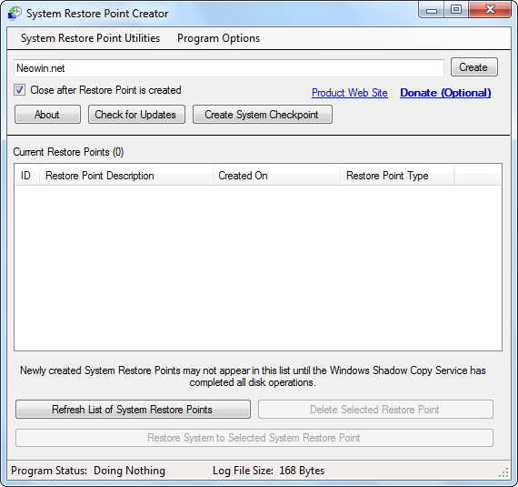 Restore Point Creator 1.6 Build 1 - Neowin